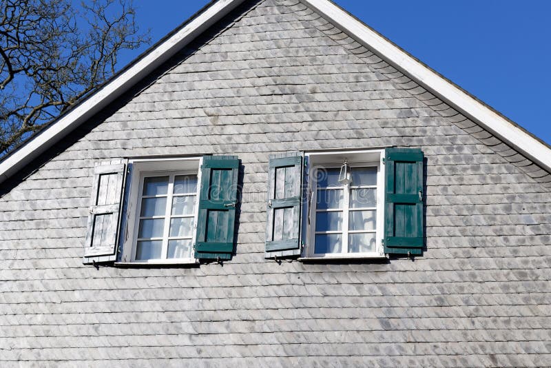 Gable of a Half-timbered House in Black and White Stock Image - Image ...