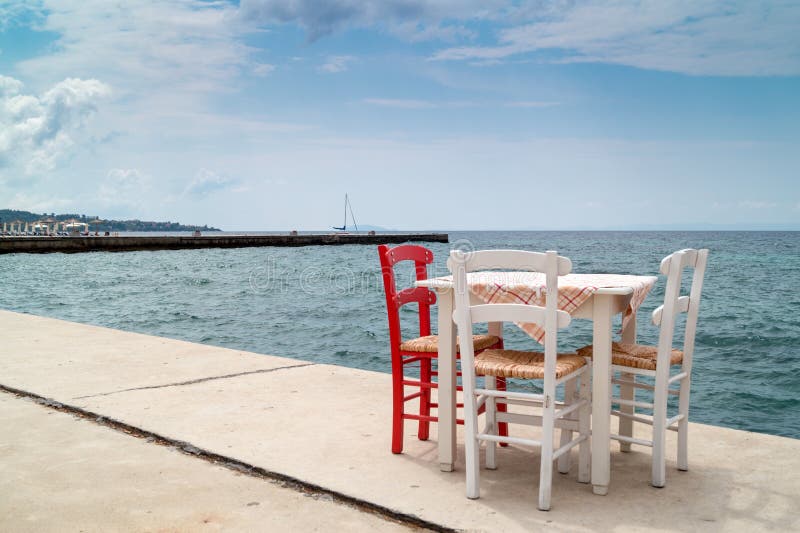 Traditional Greek Table at the Beach Stock Image - Image of beach ...