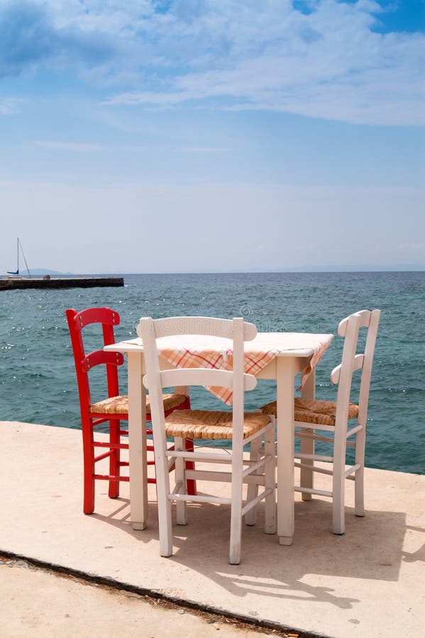 Traditional Greek Table at the Beach Stock Photo - Image of resort ...