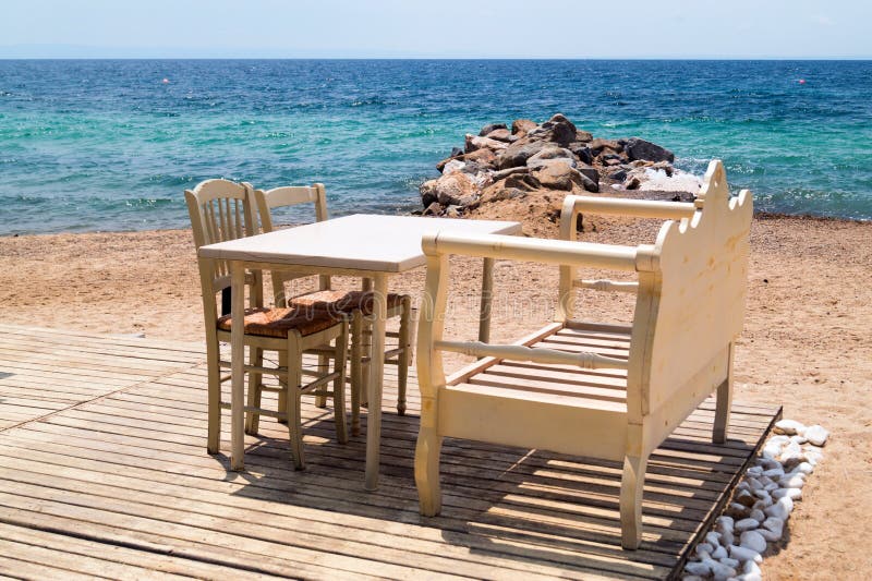 Traditional Greek Table at the Beach Stock Photo - Image of kassandra ...