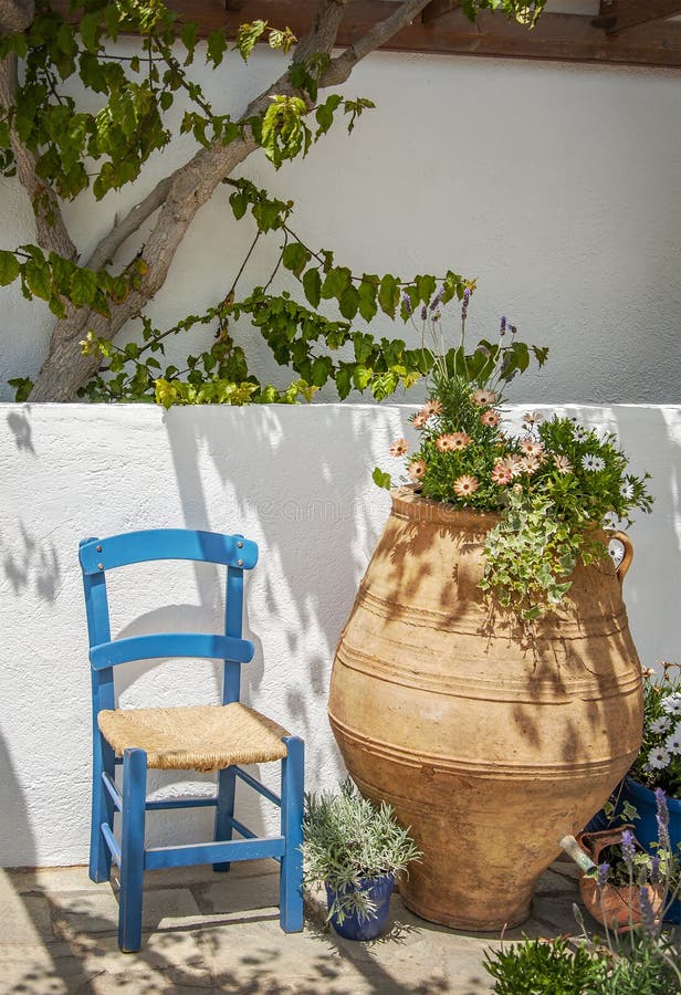 Traditional greek veranda stock photo. Image of house - 70450388