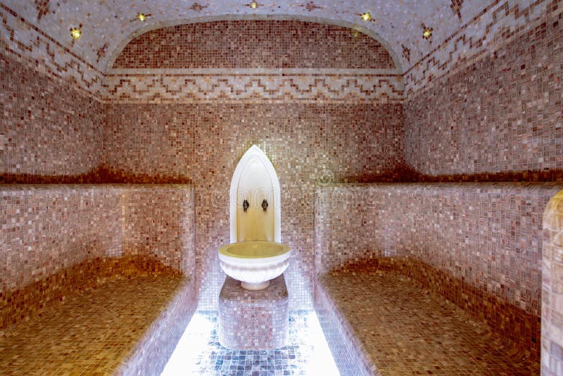 Traditional Hammam Sauna with Modern Colored Lighting and Stone ...