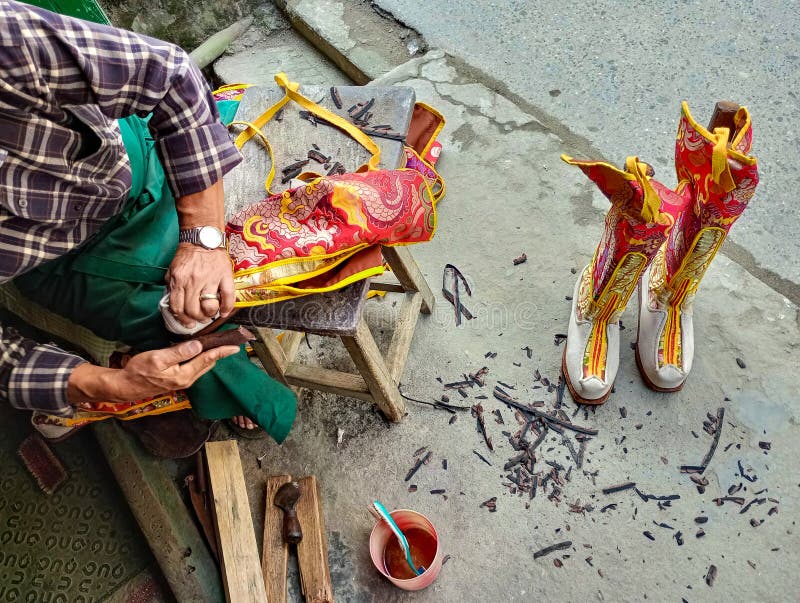 Traditional Hand-made Tibetan Style Boots, Making in Progress Editorial ...