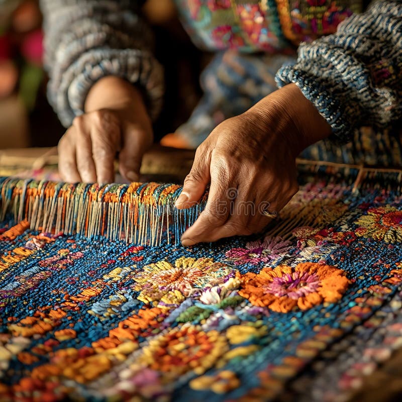Traditional Hand Weaving Craftsmanship with Vibrant Textile Patterns ...
