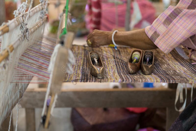 Traditional Hand-weaving Loom Being Used To Make Cloth Stock Photo ...
