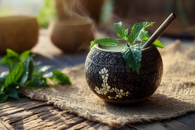 Traditional Handmade Herbal Tea Cup with Fresh Mint on Rustic Table ...