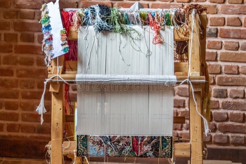 Traditional Handmade Silk Carpet Loom Stock Photo - Image of cotton ...