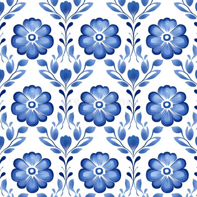 Traditional Handpainted Seamless Pattern in Dutch Delft Blue and White ...