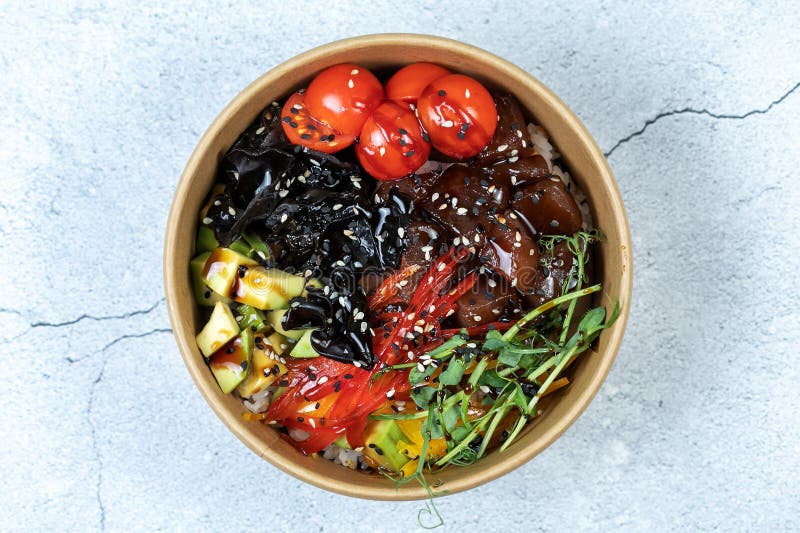 Traditional Hawaiian Poke with Vegetables Stock Image - Image of bowl ...