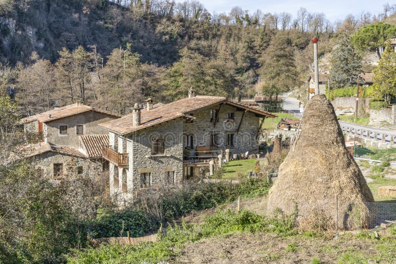 Traditional Haystack on Field in Rupit I Pruit Old Medieval Catalan ...
