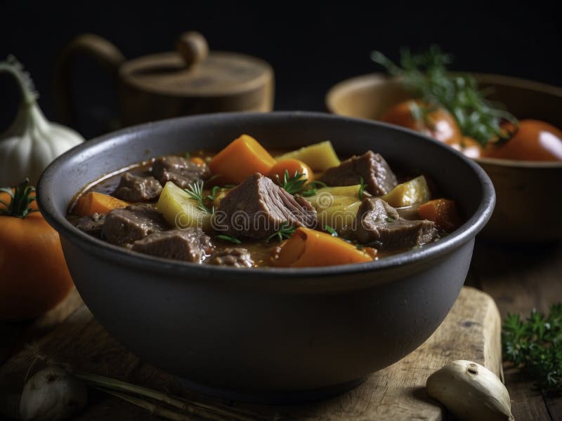 Traditional Home-Cooked Stew with Beef and Vegetables Generative Ai ...