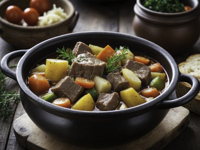 Traditional Home-Cooked Stew with Beef and Vegetables Generative Ai ...