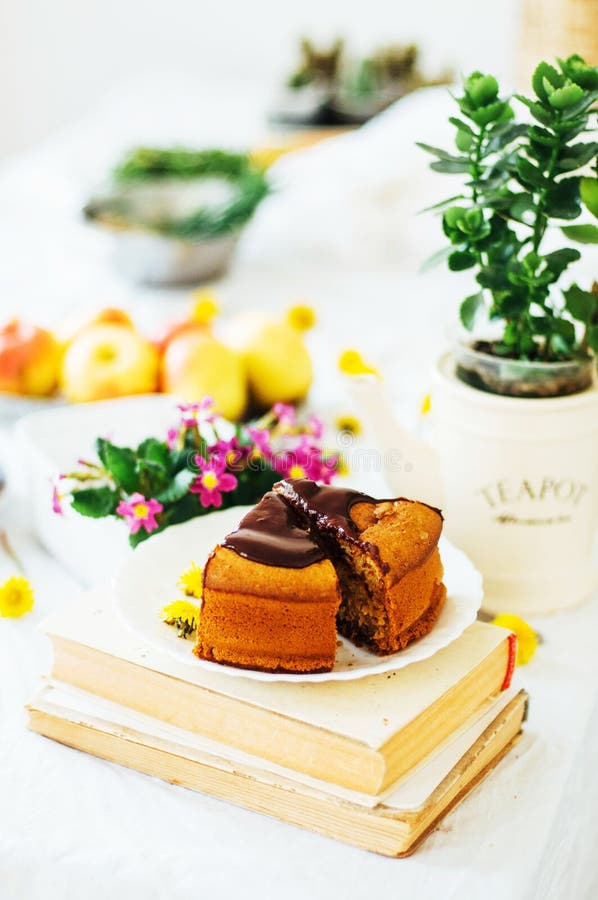 Traditional Homemade Chocolate Cake. Rustic Style and Natural Li Stock ...