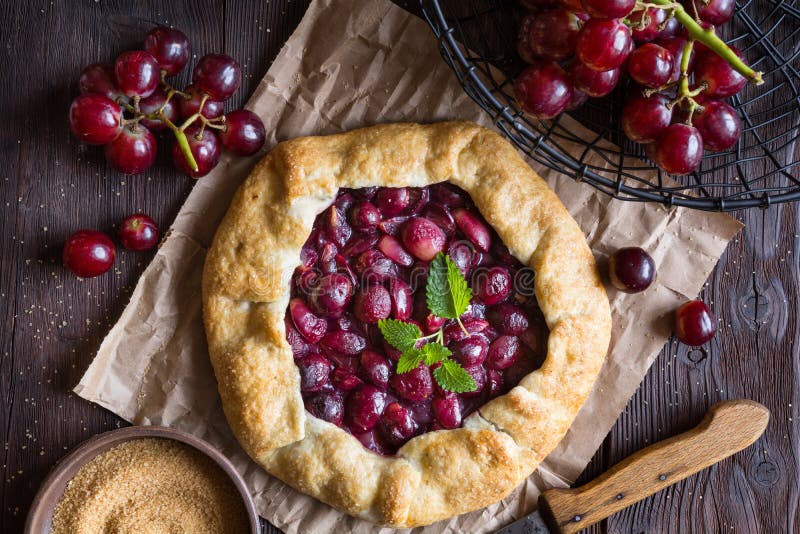 Traditional Homemade Galette Pie with Red Grapes Stock Photo - Image of ...