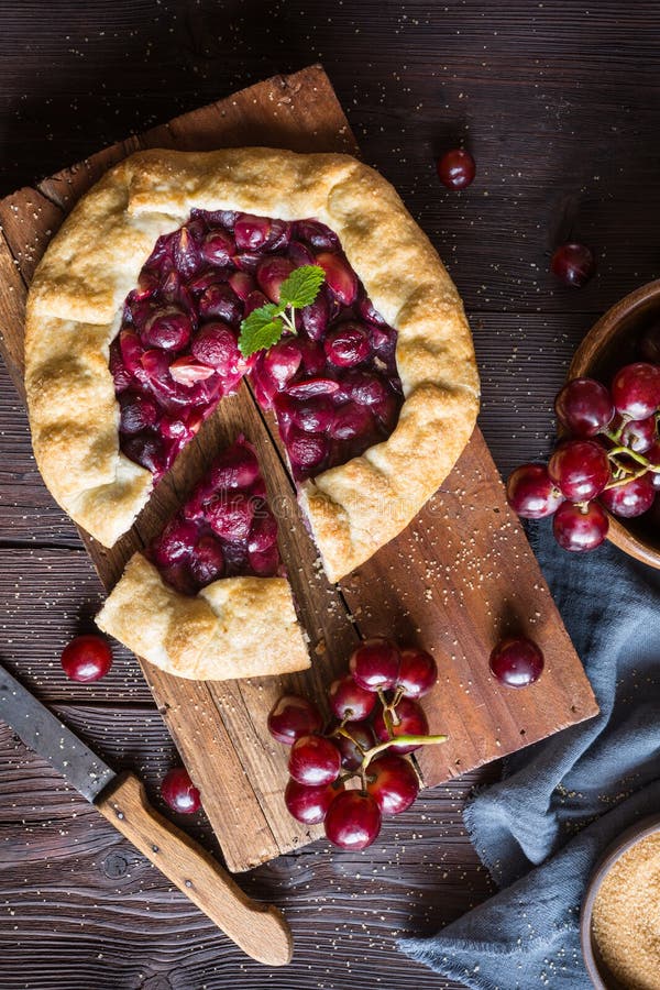 Traditional Homemade Galette Pie with Red Grapes Stock Photo - Image of ...