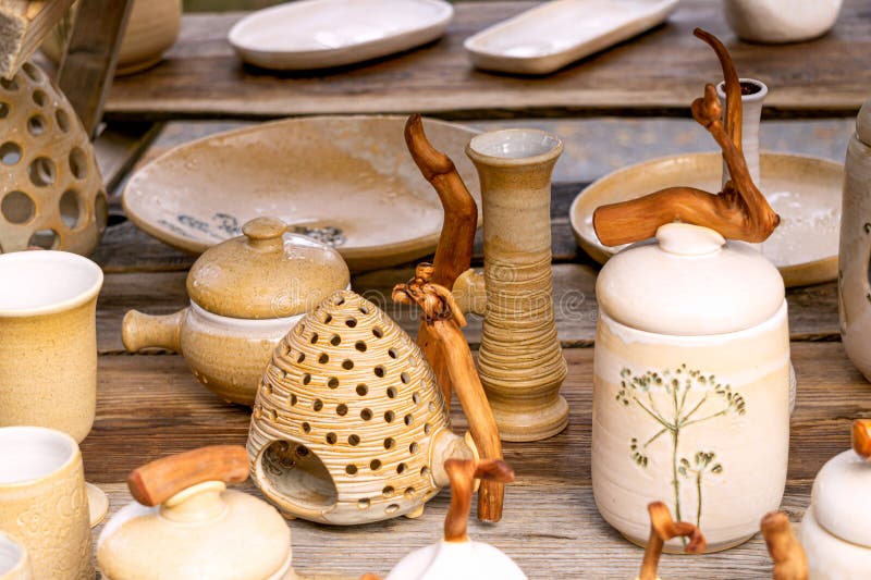 Traditional Homemade Pottery at a Traditional Crafts Fair. Stock Photo ...