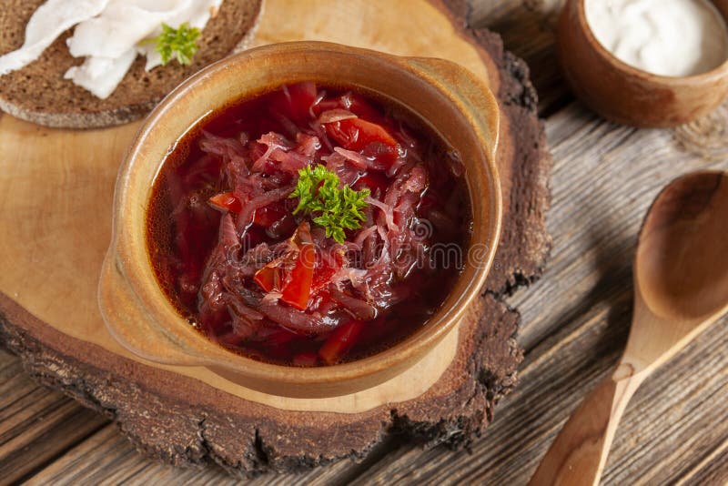 Traditional Homemade Russian Beetroot Soup Borscht Stock Image - Image ...
