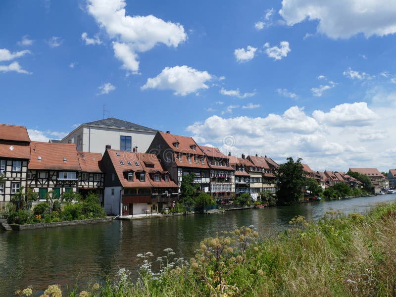 Traditional Homes and Gardens Along the Regnitz Rive Stock Photo ...