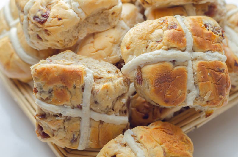 Traditional Hot Cross Buns, Bread with Characteristic Decoration in the ...