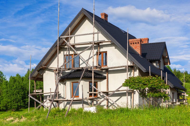 Traditional House Under Construction Stock Image - Image of spring ...
