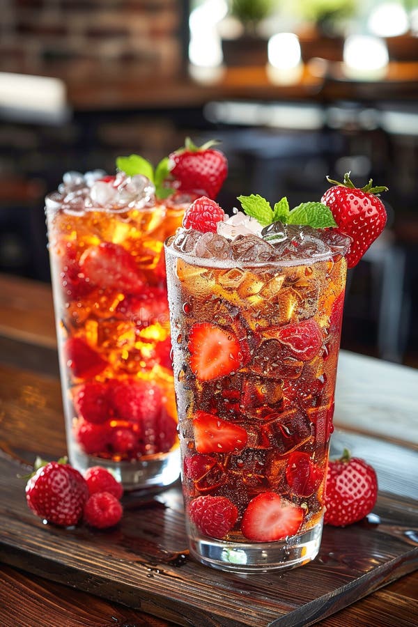 Traditional Iced Tea with Lemon and Ice in Tall Glasses Stock ...