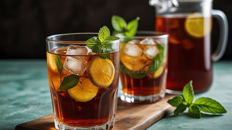 Traditional Iced Tea with Lemon and Mint Stock Illustration ...