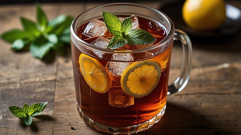 Traditional Iced Tea with Lemon and Mint Stock Illustration ...