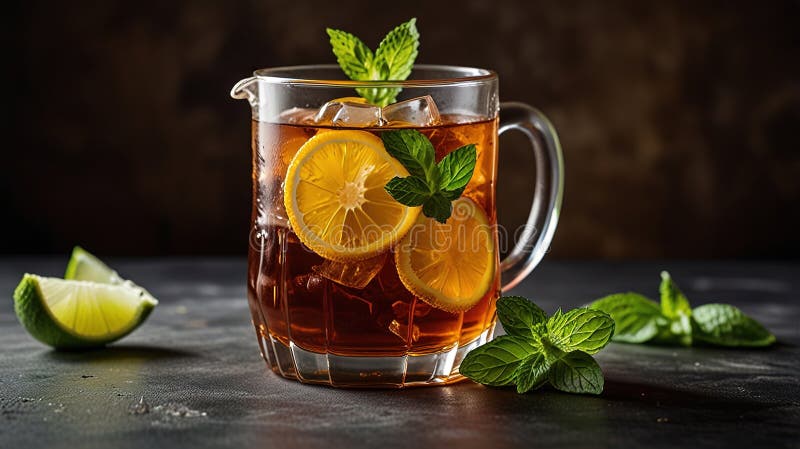 Traditional Iced Tea with Lemon and Mint Stock Illustration ...
