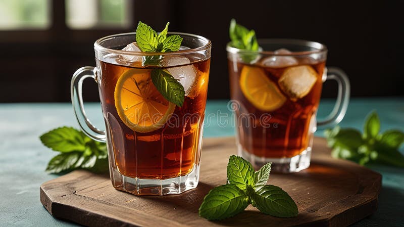 Traditional Iced Tea with Lemon and Mint Stock Illustration ...