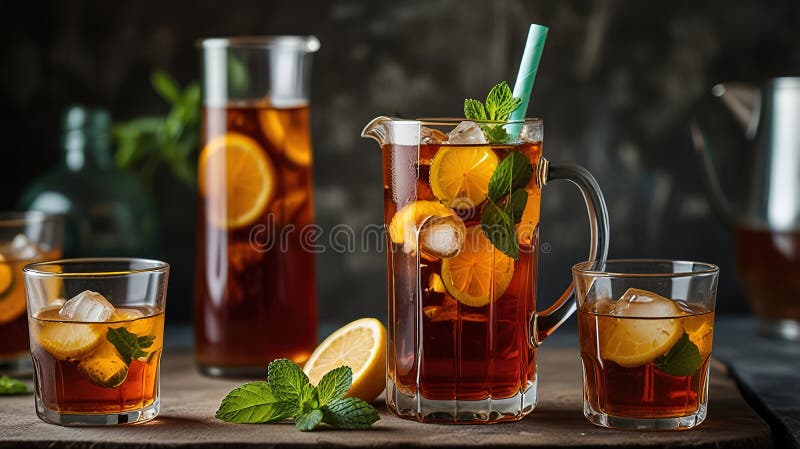 Traditional Iced Tea with Lemon and Mint Stock Illustration ...