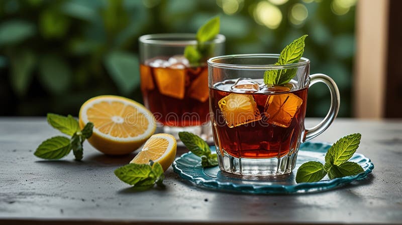 Traditional Iced Tea with Lemon and Mint Stock Illustration ...