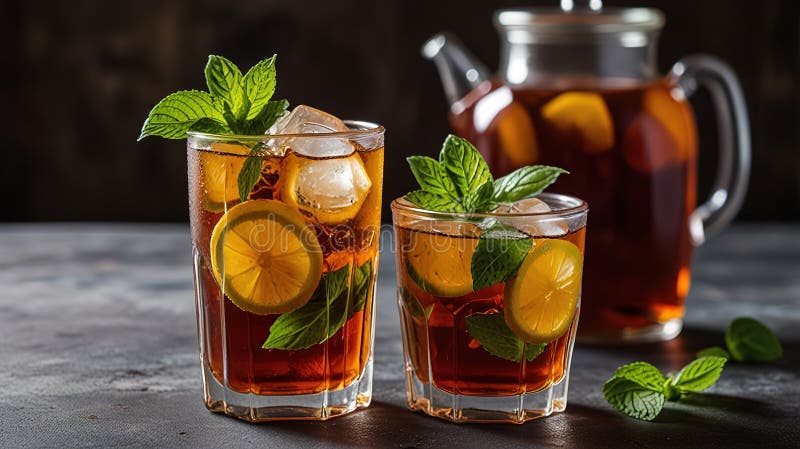 Traditional Iced Tea with Lemon and Mint Stock Illustration ...