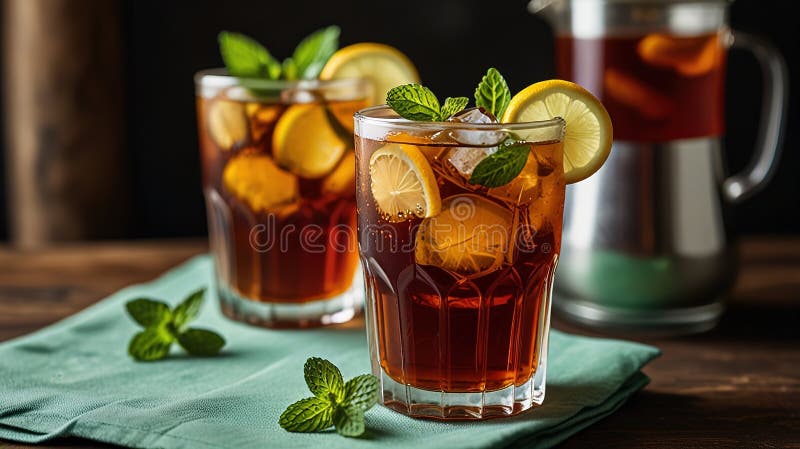 Traditional Iced Tea with Lemon and Mint Stock Illustration ...