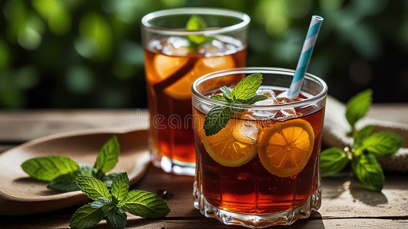 Traditional Iced Tea with Lemon and Mint Stock Illustration ...