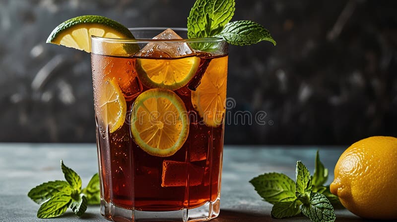 Traditional Iced Tea with Lemon and Mint Stock Illustration ...