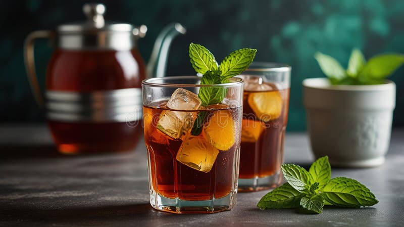 Traditional Iced Tea with Lemon and Mint Stock Illustration ...