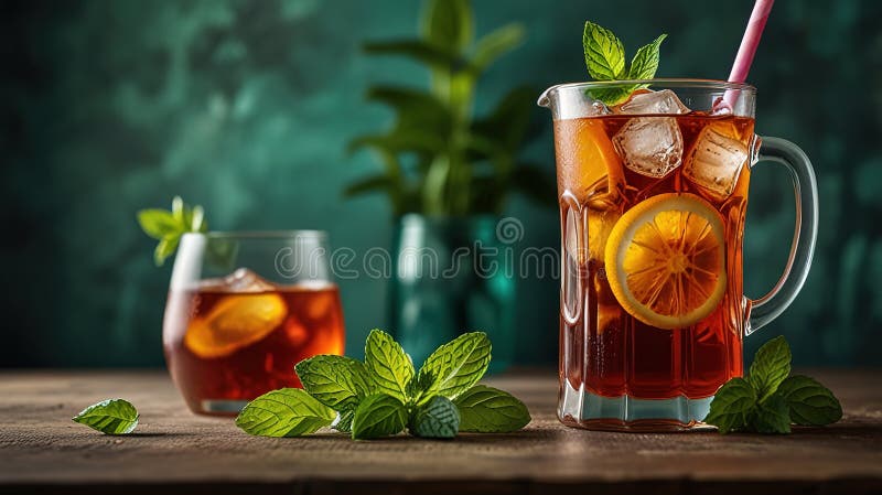 Traditional Iced Tea with Lemon and Mint Stock Illustration ...