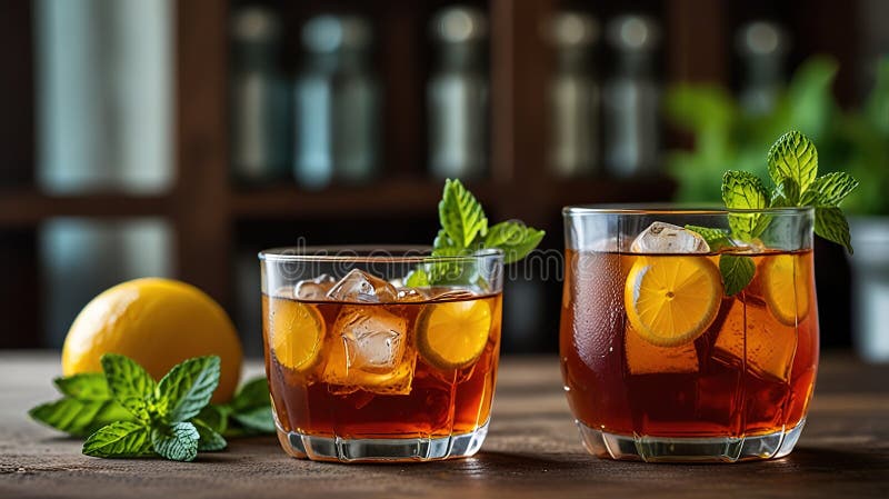 Traditional Iced Tea with Lemon and Mint Stock Illustration ...