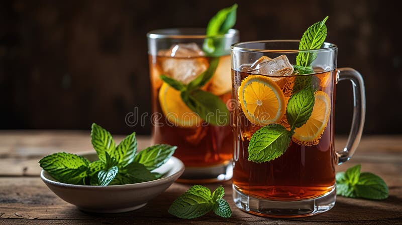 Traditional Iced Tea with Lemon and Mint Stock Illustration ...