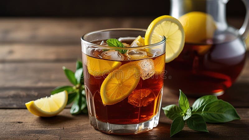 Traditional Iced Tea with Lemon and Mint Stock Illustration ...