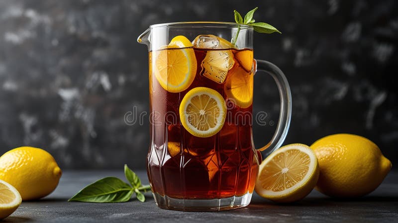 Traditional Iced Tea with Lemon and Mint Stock Illustration ...
