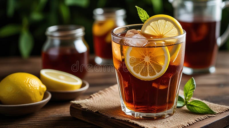 Traditional Iced Tea with Lemon and Mint Stock Illustration ...