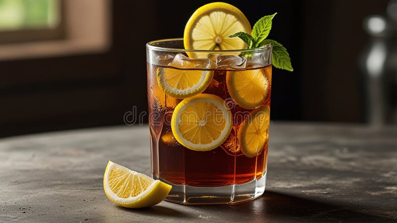 Traditional Iced Tea with Lemon and Mint Stock Illustration ...