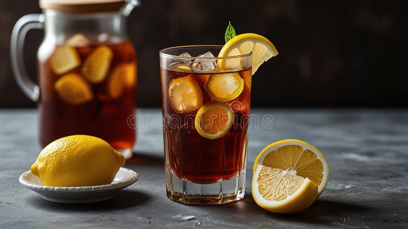 Traditional Iced Tea with Lemon and Mint Stock Illustration ...