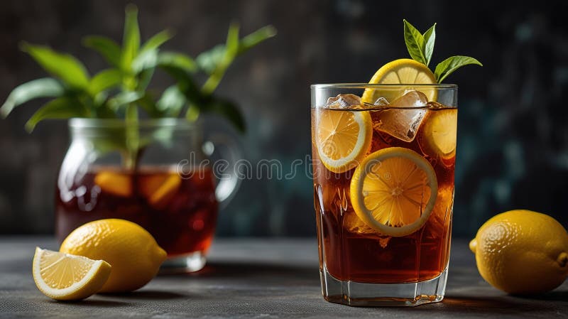 Traditional Iced Tea with Lemon and Mint Stock Illustration ...