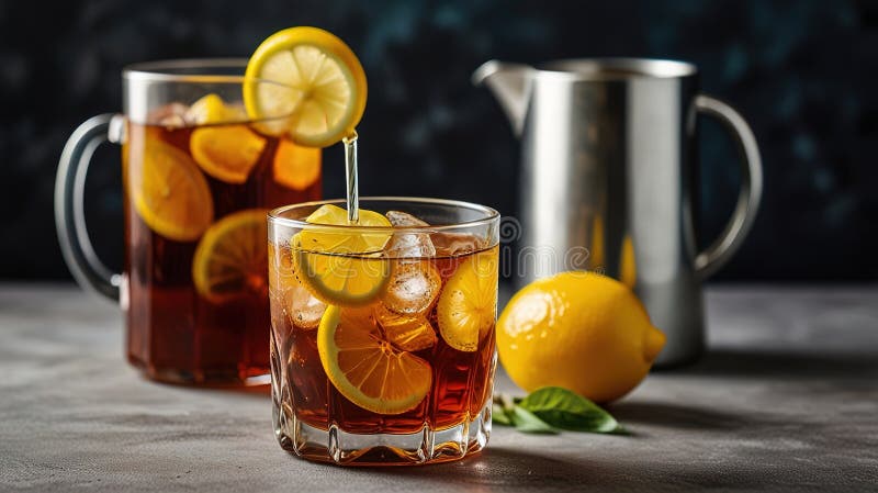 Traditional Iced Tea with Lemon and Mint Stock Illustration ...