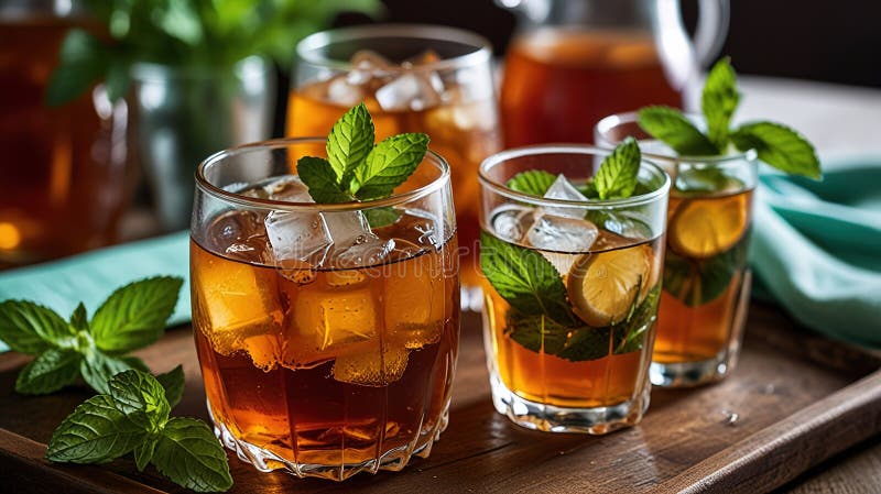 Traditional Iced Tea with Lemon and Mint Stock Illustration ...