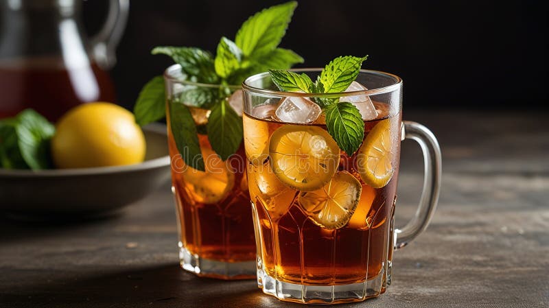 Traditional Iced Tea with Lemon and Mint Stock Illustration ...