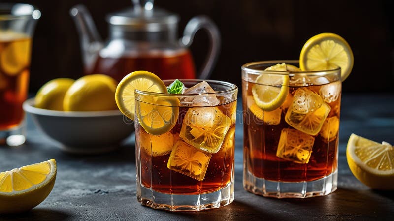 Traditional Iced Tea with Lemon and Mint Stock Illustration ...