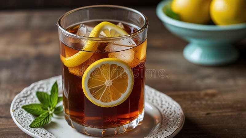 Traditional Iced Tea with Lemon and Mint Stock Illustration ...
